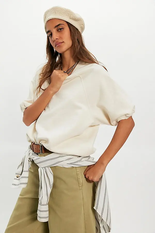 Free People Terry Puff Sleeve Sweatshirt - Coconut Milk
