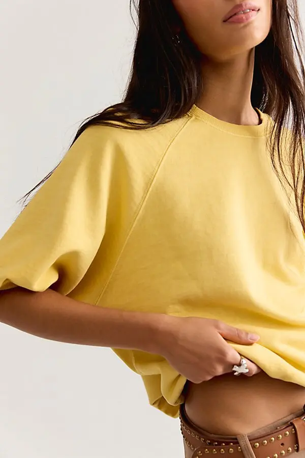 Free People Terry Puff Sleeve Sweatshirt - Daffodil