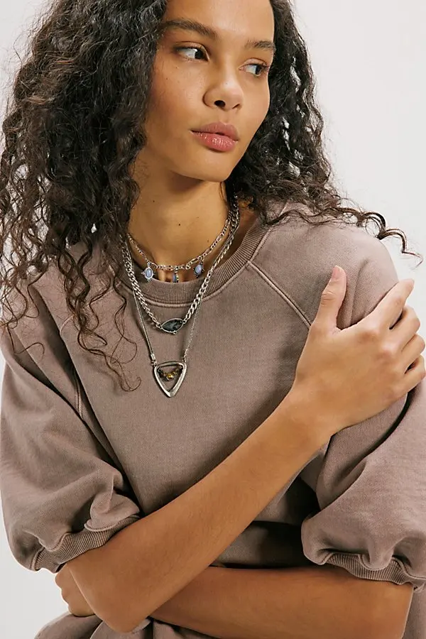 Free People Terry Puff-sleeve Sweatshirt - Dusted Cocoa