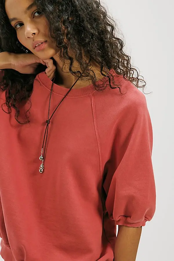 Free People Terry Puff Sleeve Sweatshirt - Fiery Red
