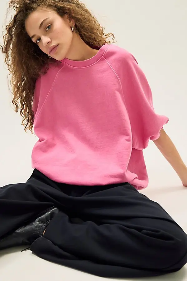 Free People Terry Puff-sleeve Sweatshirt - Pink Magic