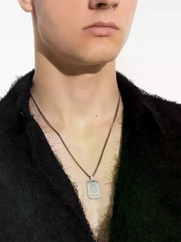 Alexander McQueen Engraved Logo Necklace - Silver