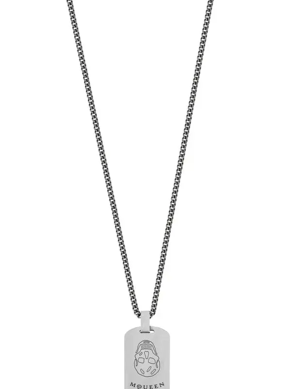 Alexander McQueen Engraved Logo Necklace - Silver