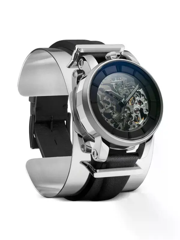 FOB PARIS Mechanical Skeleton Dial Strap Watch - Silver