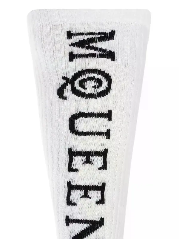 Alexander McQueen Ribbed Logo Socks - White