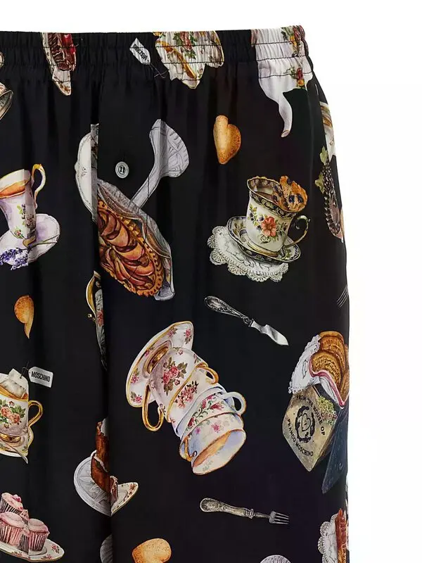 Moschino Tea Time-print Trousers - Black