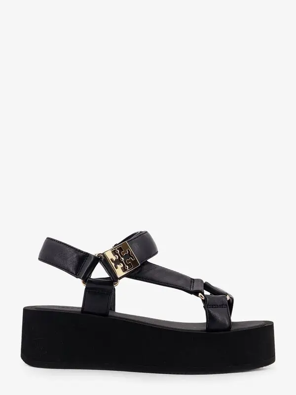 Tory Burch Mellow Leather Wedge Sandals - Black