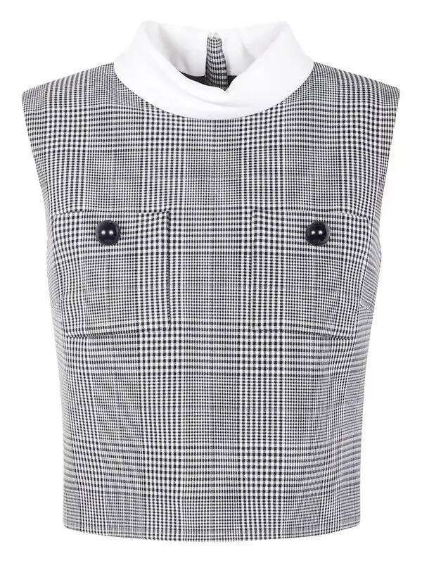 SELF-PORTRAIT Checked Cropped Vest