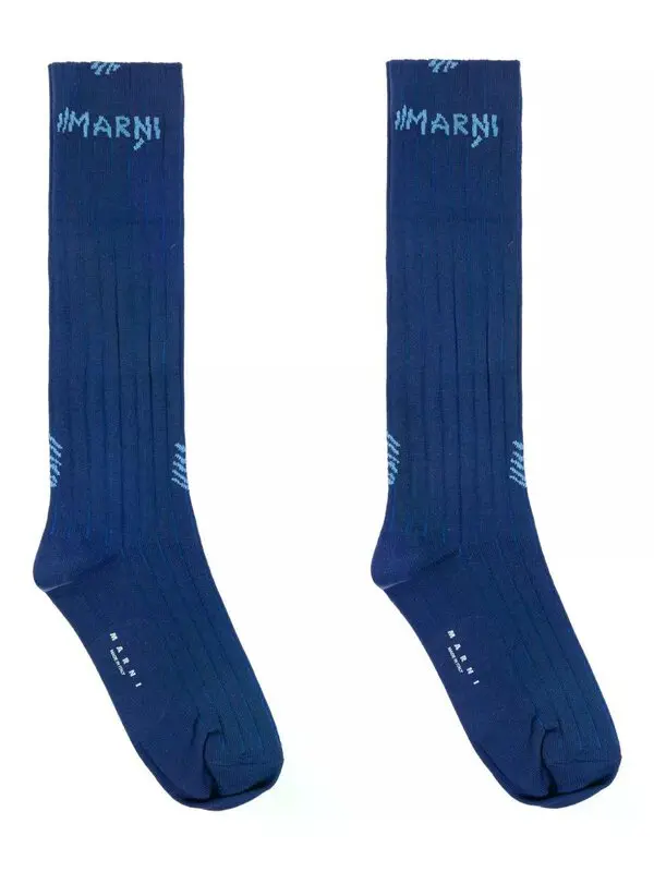 Marni Intarsia-knit Logo Socks - Blue