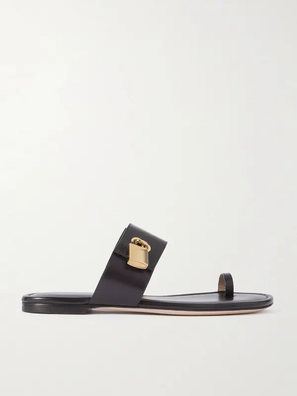 TOM FORD Embellished Leather Slides - Brown