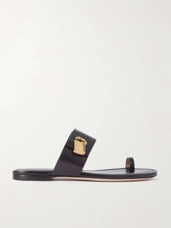 TOM FORD Embellished Leather Slides - Dark Brown