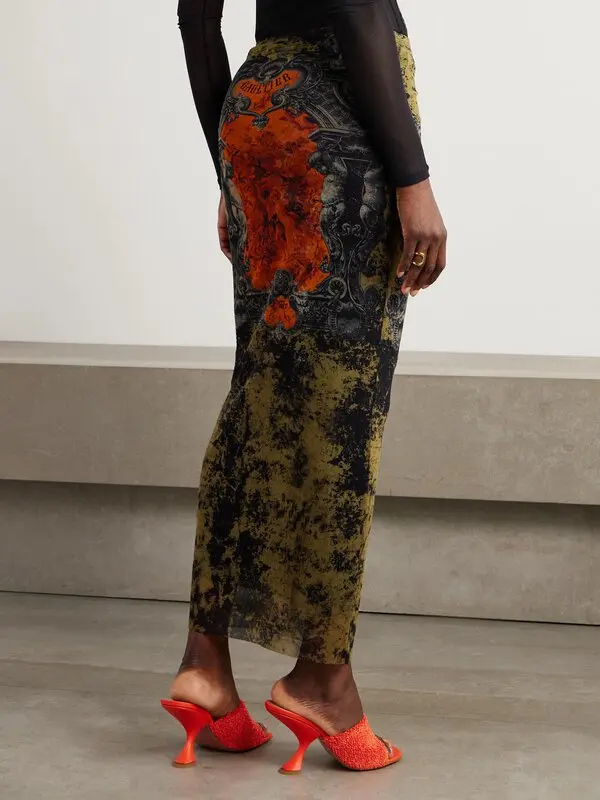 JEAN PAUL GAULTIER Printed Mesh Midi Skirt - Orange