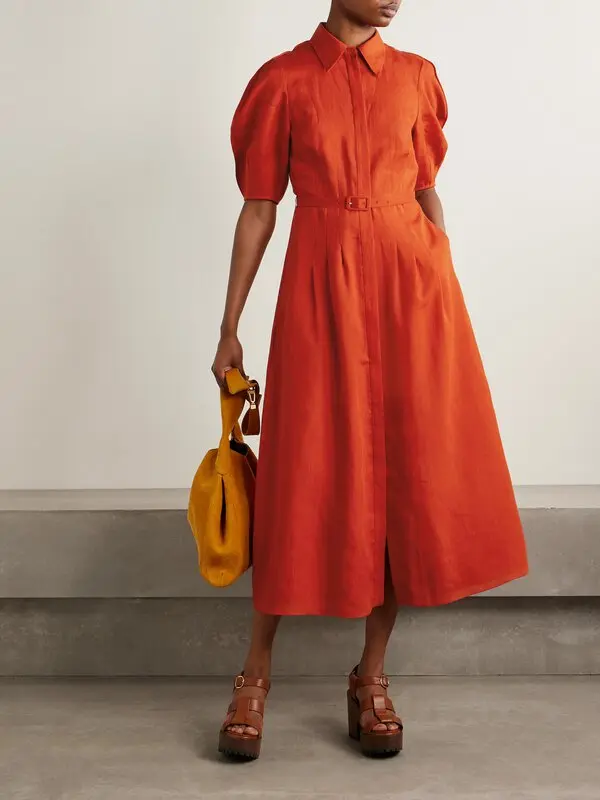 knee length dresses for ladies MILIO Milano Red Flame Linen Shirt Dress Xs main image 1