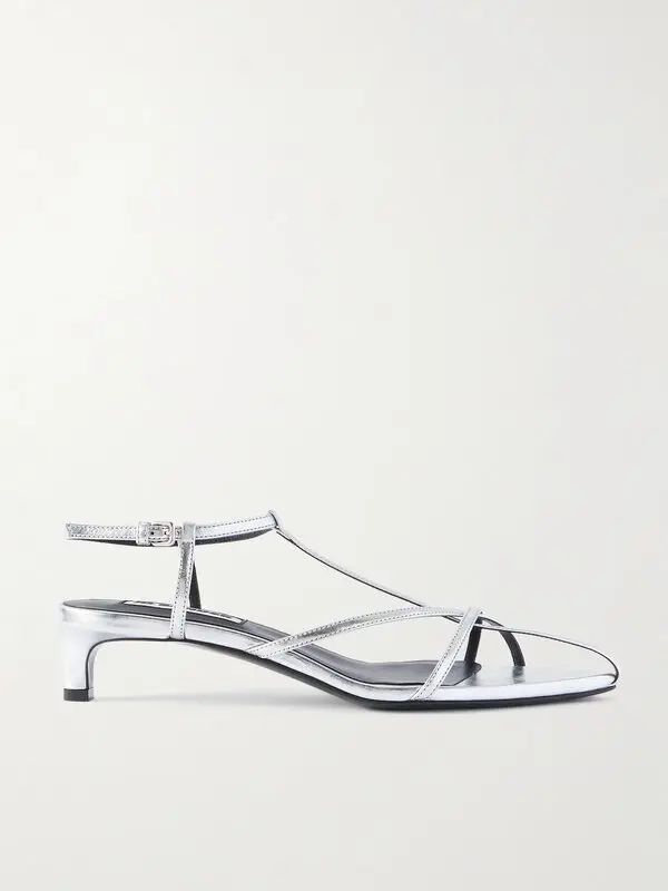 JIL SANDER Metallic Leather Strappy Kitten Heel Sandals