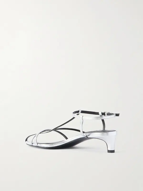 JIL SANDER Metallic Leather Strappy Kitten Heel Sandals