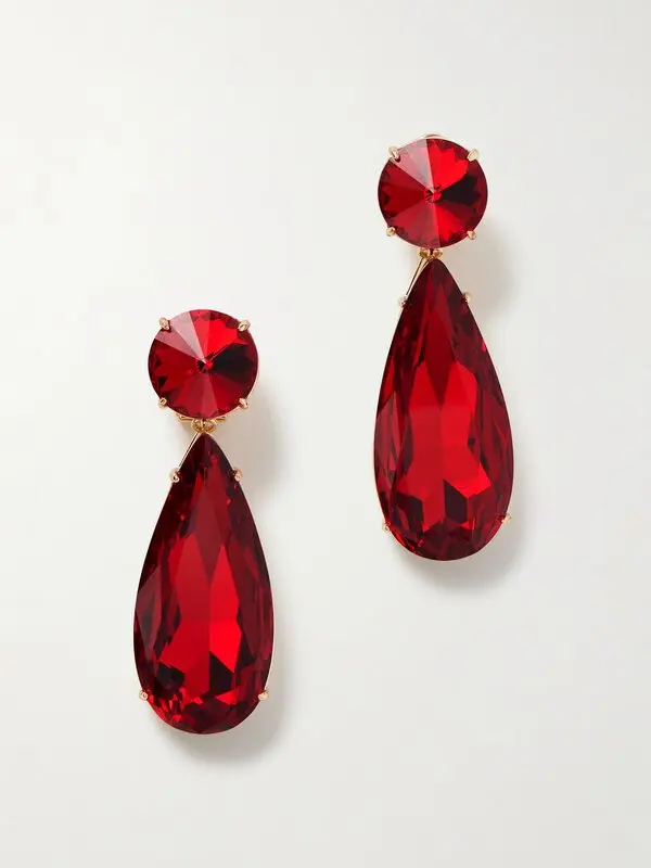 Carolina Herrera Gold-tone Crystal Dangle Earrings - Red