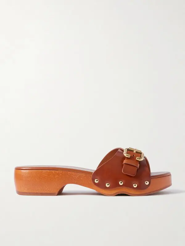 Chloé Jeannette Embellished Leather Mules - Brown