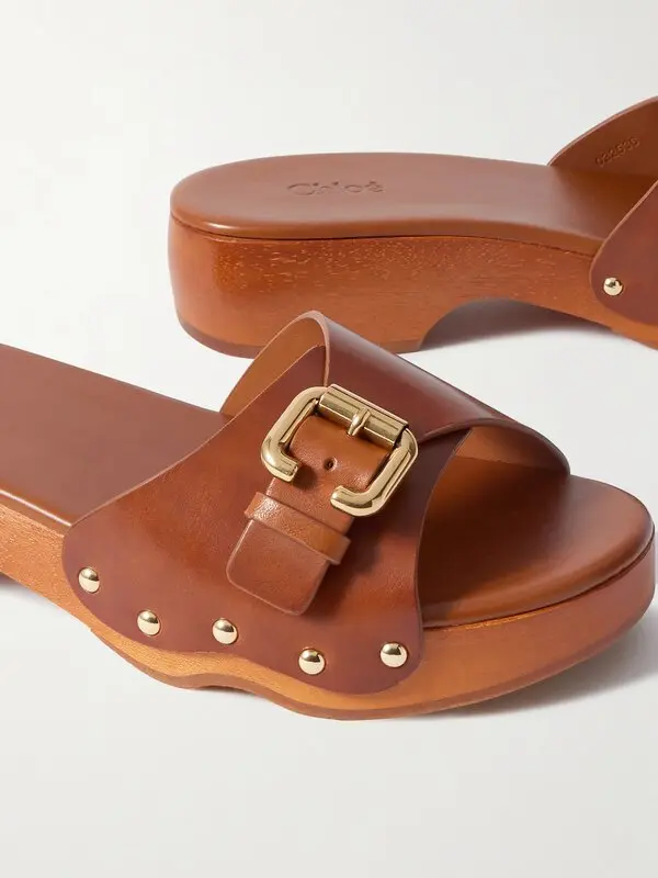 Chloé Jeannette Embellished Leather Mules - Brown