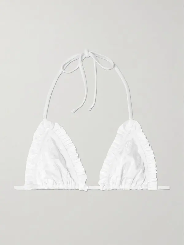 Chloé Ruffled Broderie Anglaise Triangle Bikini Top - White