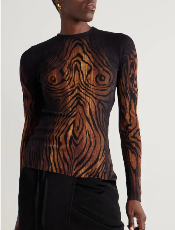 JEAN PAUL GAULTIER Printed Mesh T-shirt - Brown
