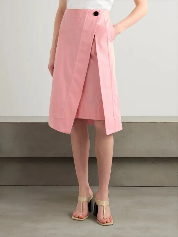 Bottega Veneta Wrap-effect Organic Cotton-twill Skirt - Pink