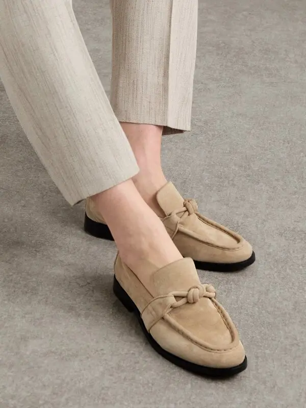 Bottega Veneta Astaire Embellished Suede Loafers - Neutrals