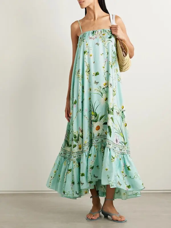 Buy Camilla Floral-print Silk-twill Maxi Dress - Blue At 60% Off |  Editorialist