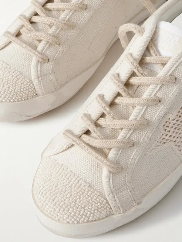 GOLDEN GOOSE Super-star Leather-trimmed Bead-embellished Canvas Sneakers - Neutrals