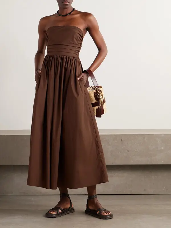 Matteau Strapless Gathered Organic Cotton-poplin Midi Dress