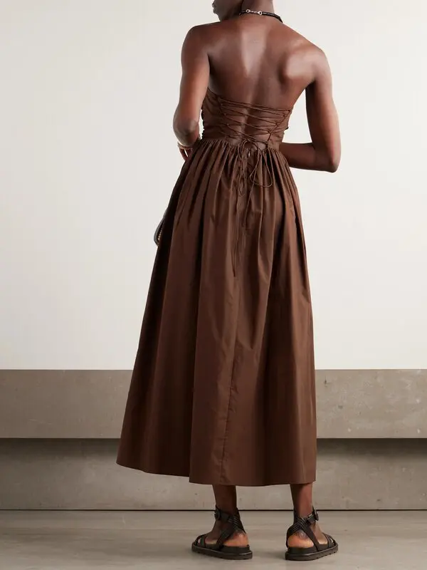 Matteau Strapless Gathered Organic Cotton-poplin Midi Dress - Brown