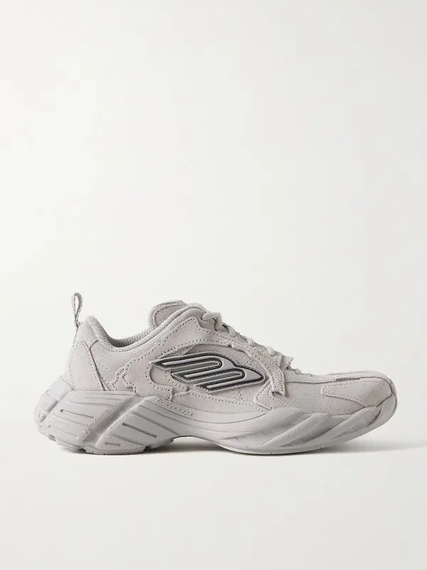 Balenciaga Monday Rubber-trimmed Leather Sneakers - Gray