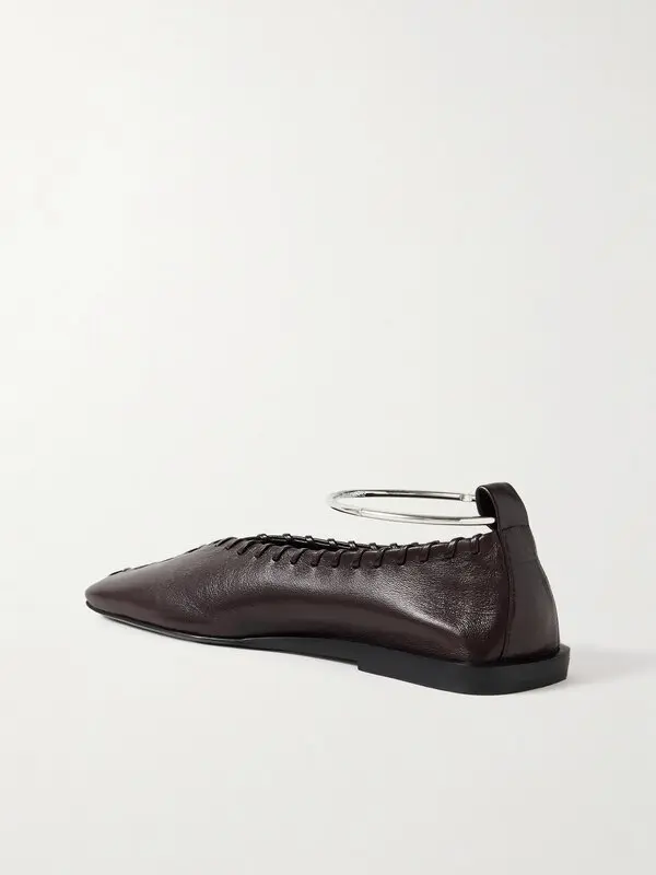 JIL SANDER Ring Whipstitch-trimmed Leather Ballet Flats - Brown