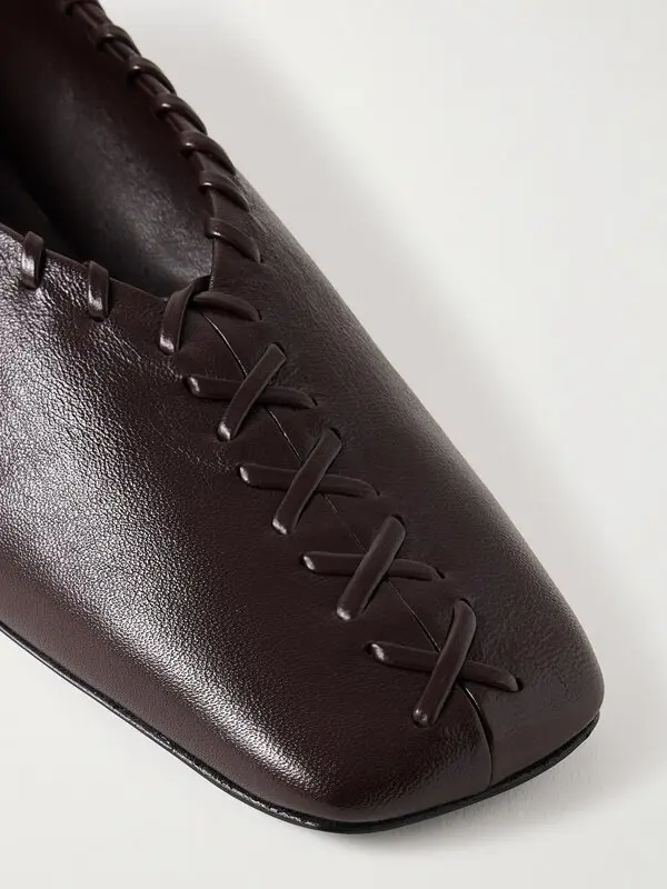 JIL SANDER Ring Whipstitch-trimmed Leather Ballet Flats - Brown