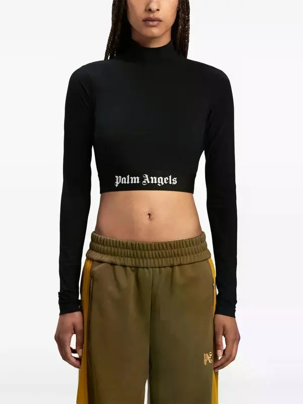 Palm Angels Logo Underband Mock Neck Cropped Top