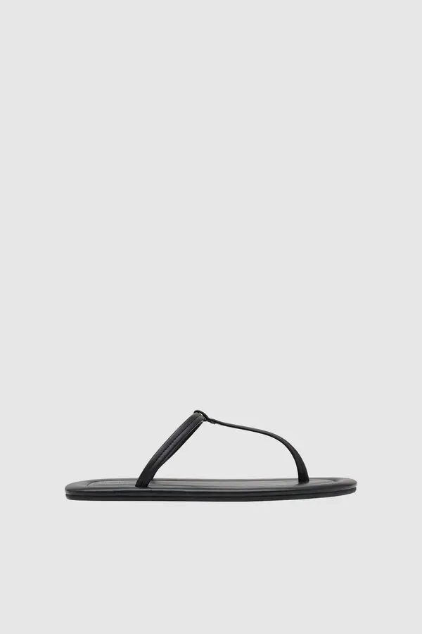 ST. AGNI T-bar Lambskin Leather Slides - Black