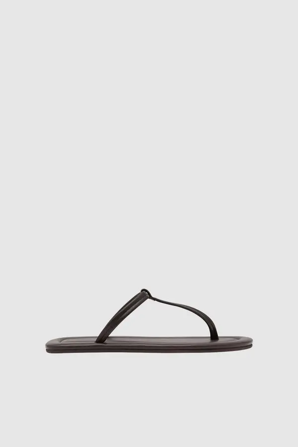 ST. AGNI T-bar Lambskin Leather Slides - Coffee