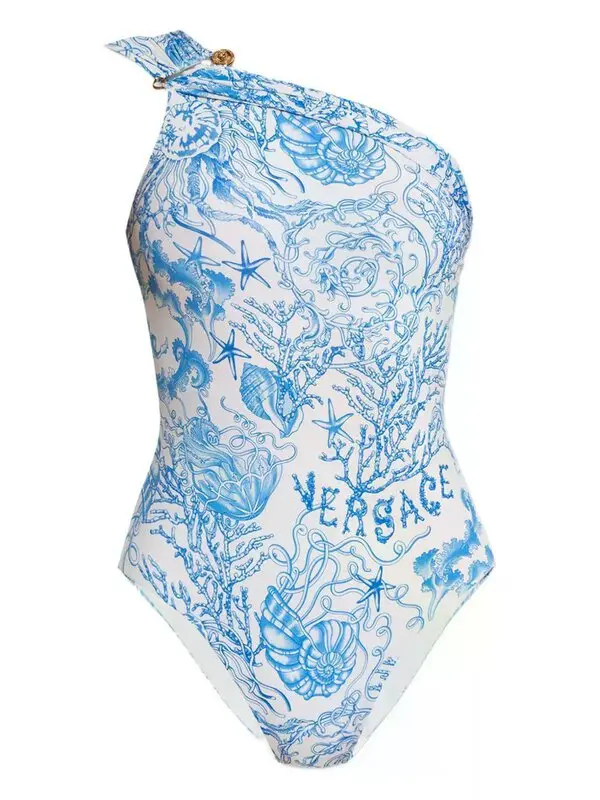 Versace One-shoulder Printed Swimsuit - White