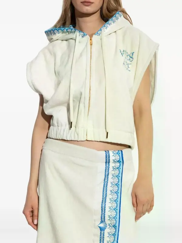 Versace Embroidered Logo Hooded Cropped Top