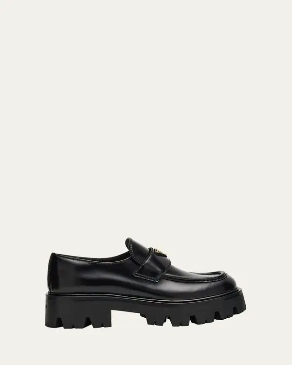 Prada Platform Leather Loafers - Black