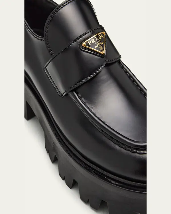 Prada Platform Leather Loafers - Black