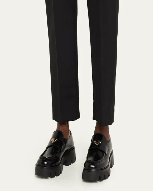 Prada Platform Leather Loafers - Black