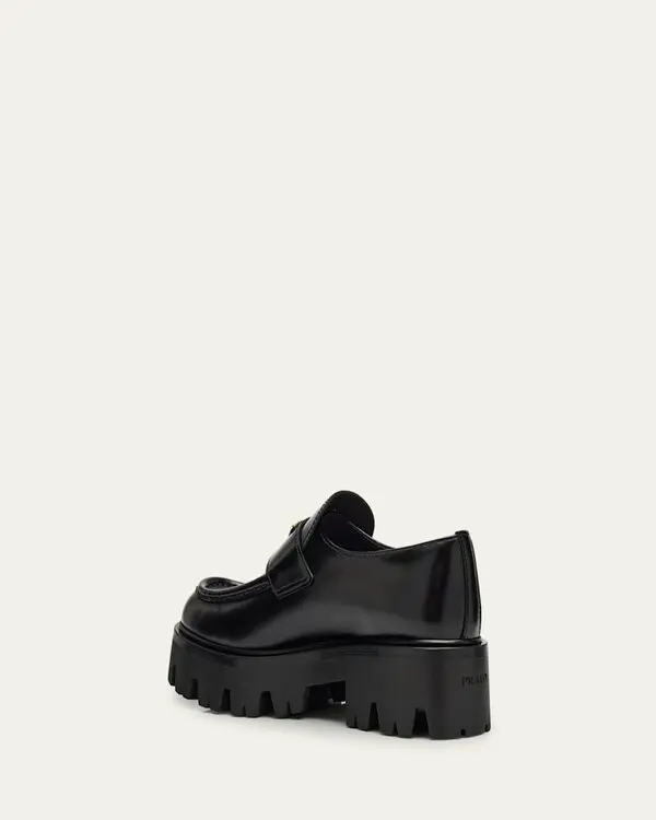 Prada Platform Leather Loafers - Black
