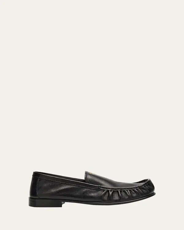 Miu Miu Ruched Leather Moccasin Loafers - Nero