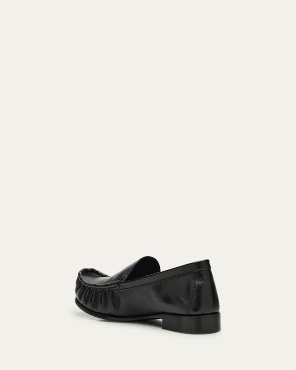 Miu Miu Ruched Leather Moccasin Loafers - Nero