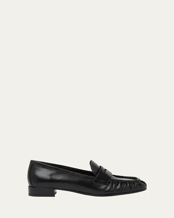 Prada Ruched Leather Loafers - Nero