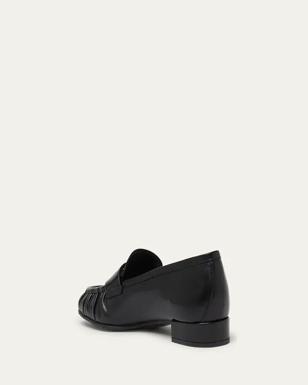 Prada Ruched Leather Loafers - Nero
