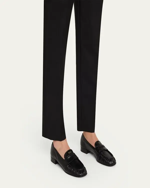 Prada Ruched Leather Loafers - Nero