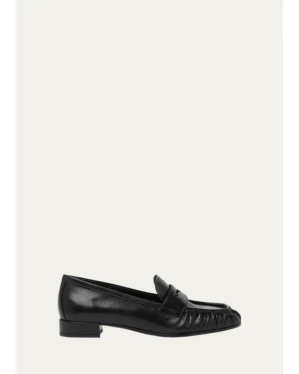 Prada Ruched Leather Loafers - Nero