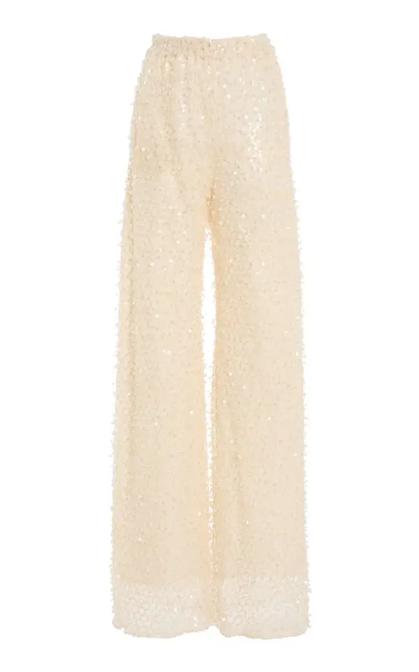 Oscar De La Renta Sequined Wide-leg Wool-cashmere Trousers - Ivory