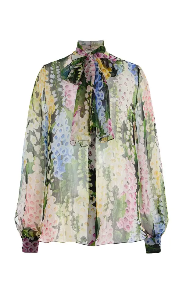 Oscar De La Renta Foxglove-printed Silk-chiffon Blouse - Multi